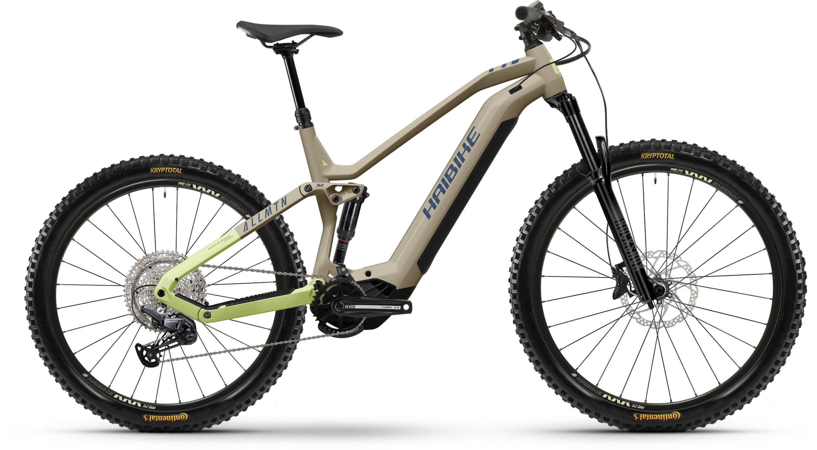 Haibike AllMtn 3 Full Suspension Electric Mountain Bike In Coffee Green Blue Gloss